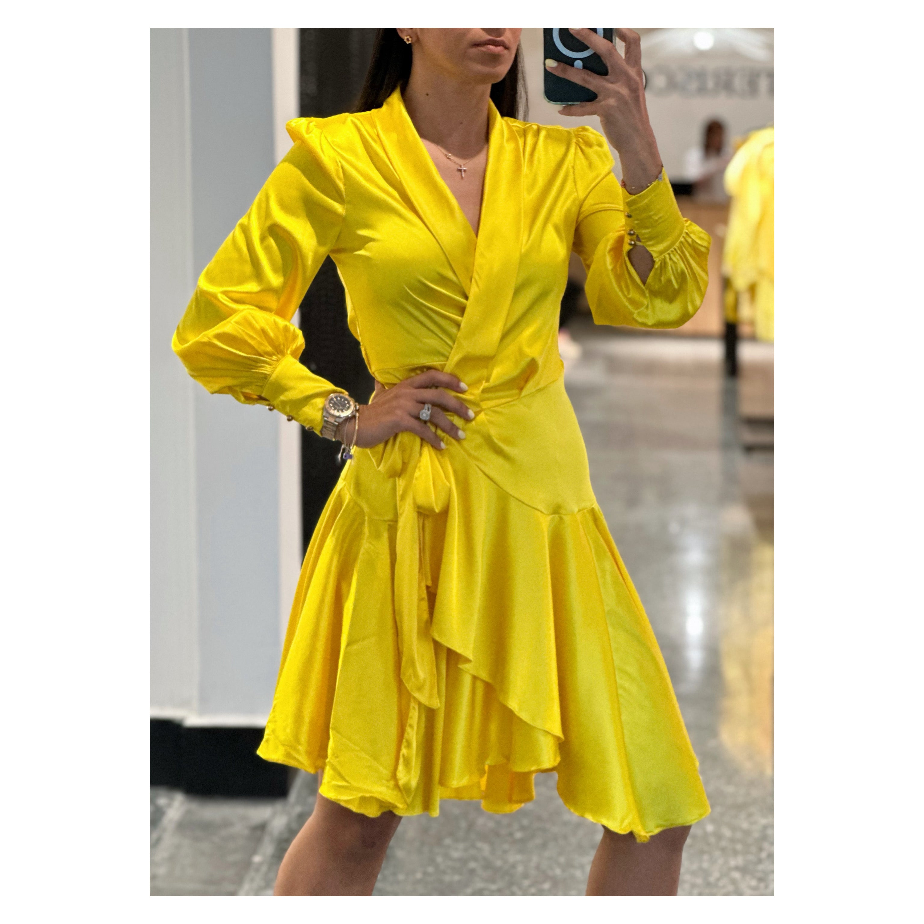 Sjq Satin Long Sleeve Wrap Dress Asterisco Boutique